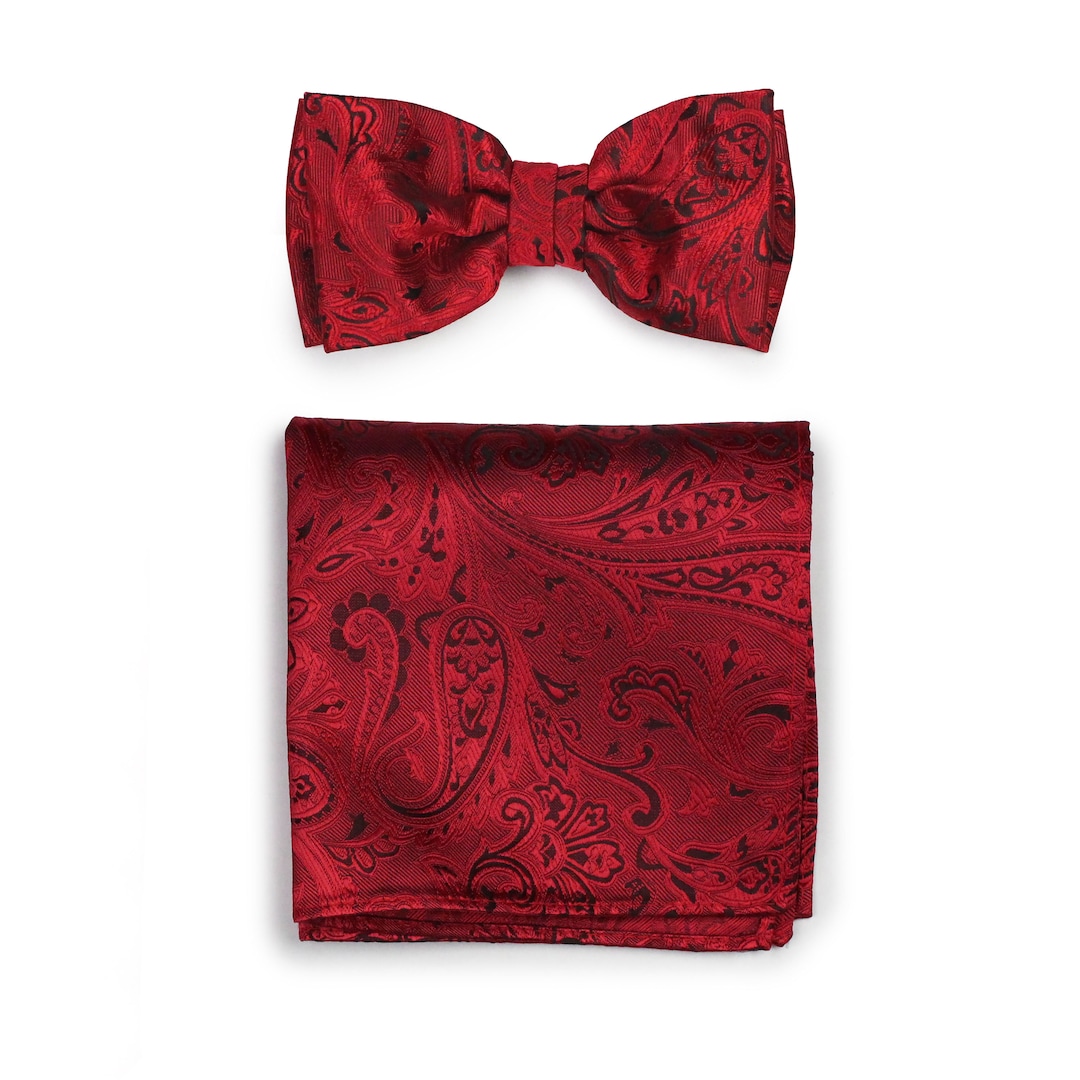 Ruby Red Bow Tie Set | Paisley Bow Tie in Ruby Red + Matching Pocket ...