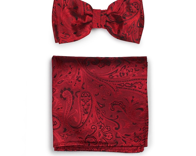 Ruby Red Bow Tie Set | Paisley Bow Tie in Ruby Red + Matching Pocket ...