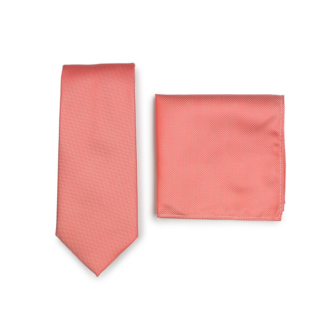 Neon Coral Tie Set | Solid Colored Mens Tie in Neon Coral With Hanky ...