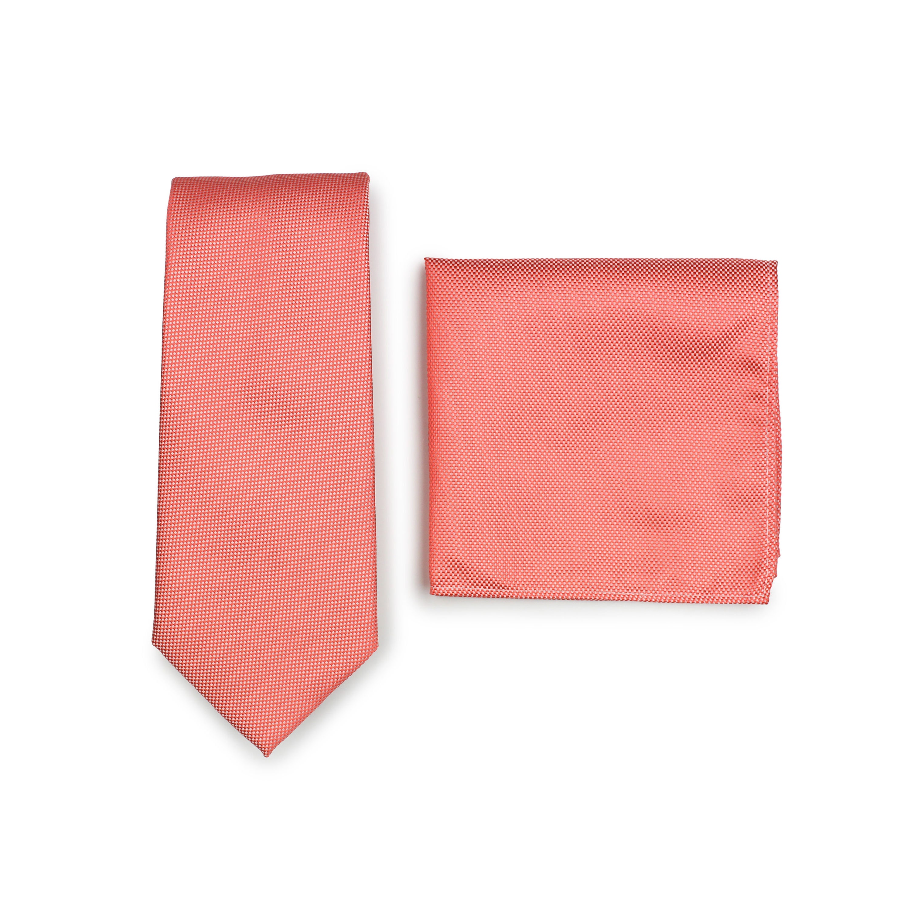 Neon Coral Tie Set | Solid Colored Mens Tie in Neon Coral With Hanky ...