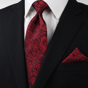 Wine Red Tie Set | Wine Red Paisley Tie and Pocket Square Set | Formal ...