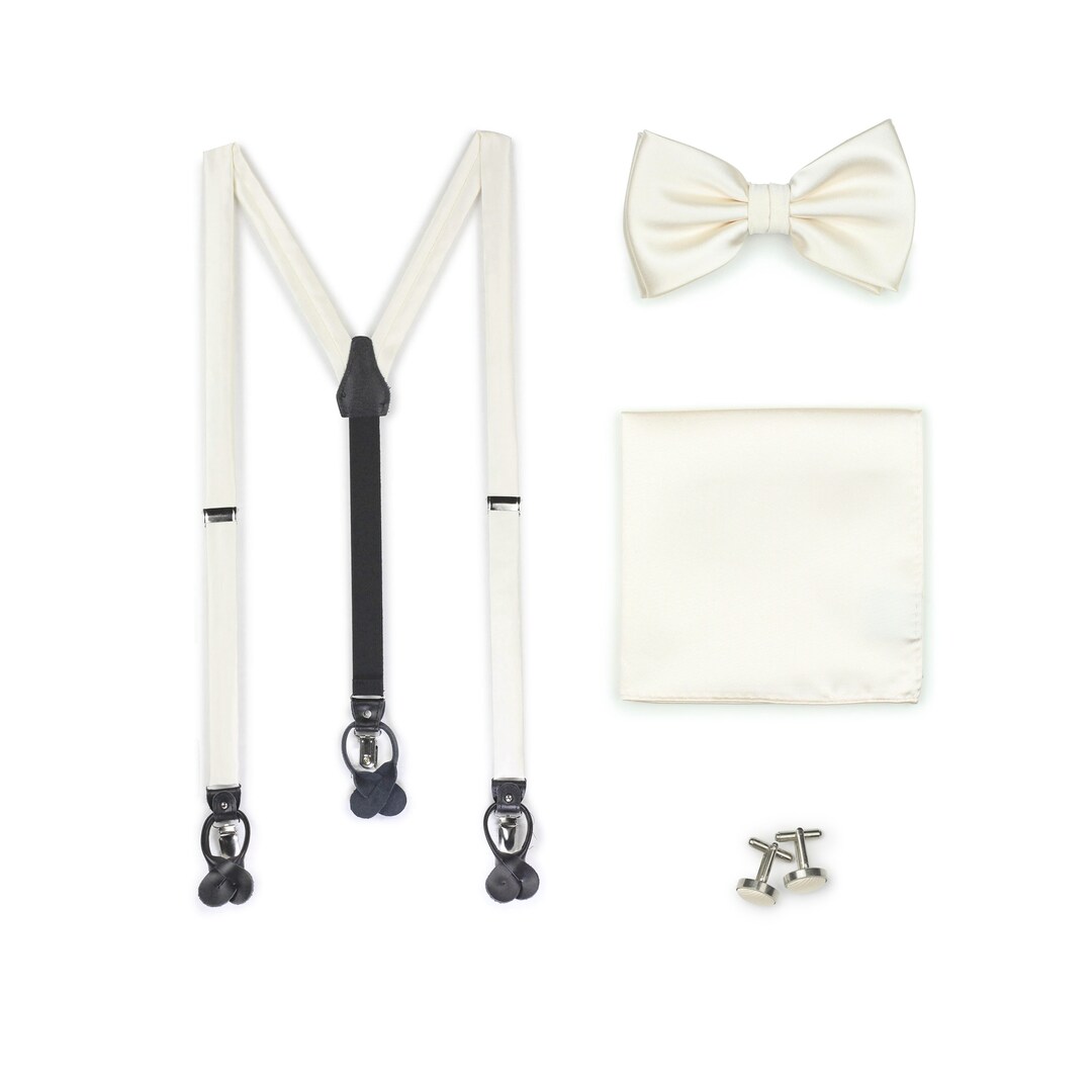 Cream Suspender Bow Tie Set | Ivory Bow Tie and Suspender Sets | Set ...