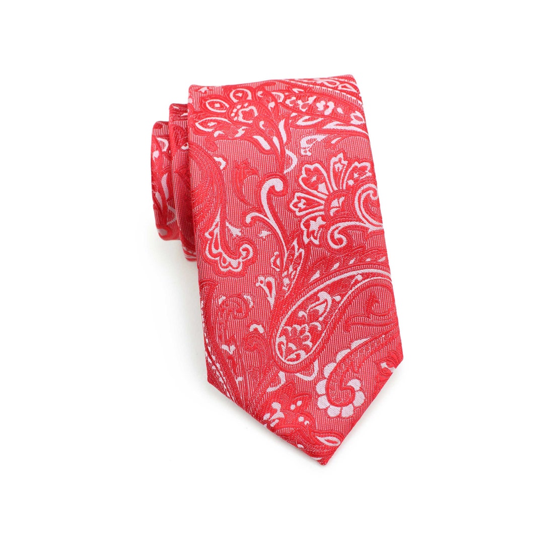 Poppy Necktie | Mens Tie in Poppy Red With Paisley Design - Etsy