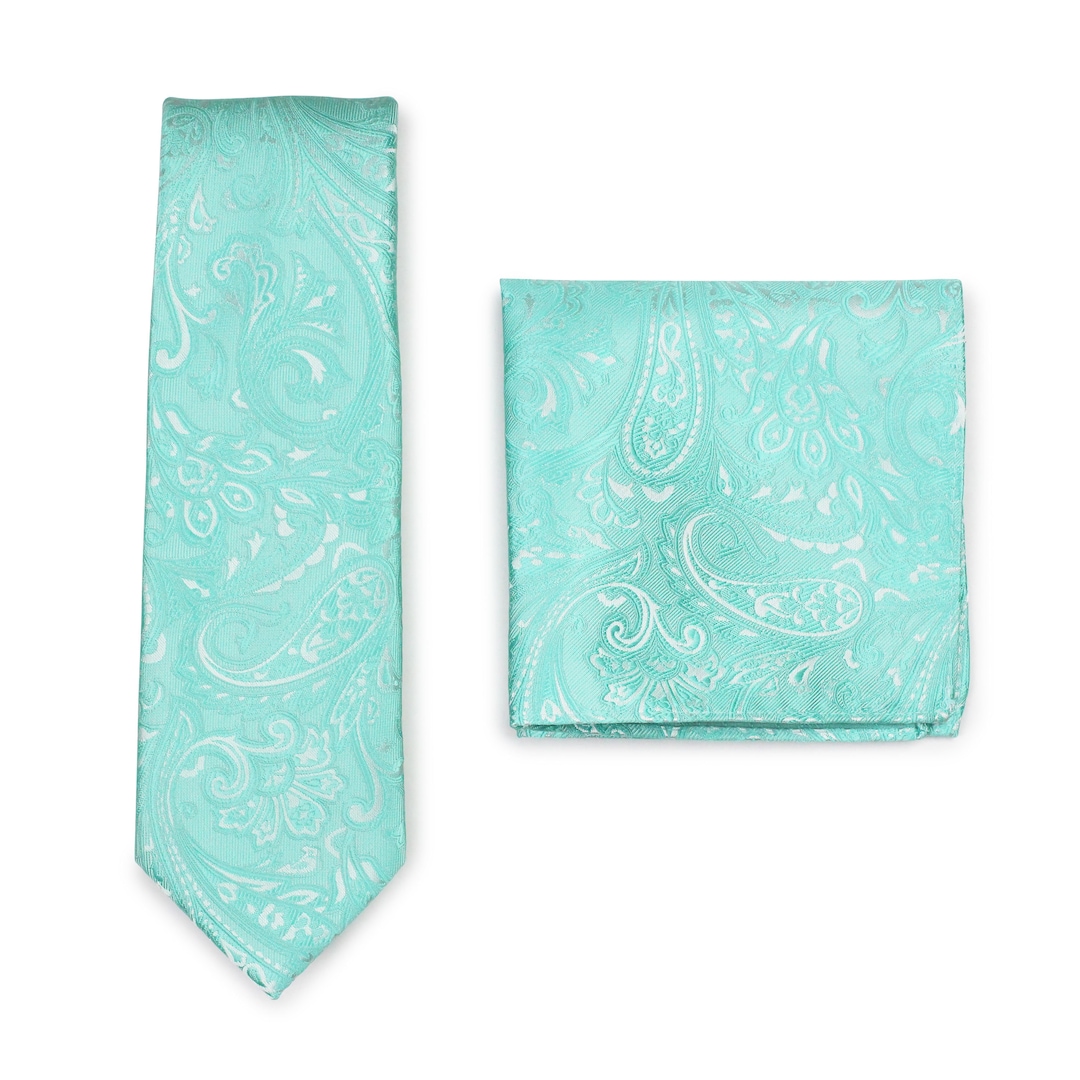 Aqua Tie Set | Summer Paisley Necktie + Pocket Square Set in Aqua ...