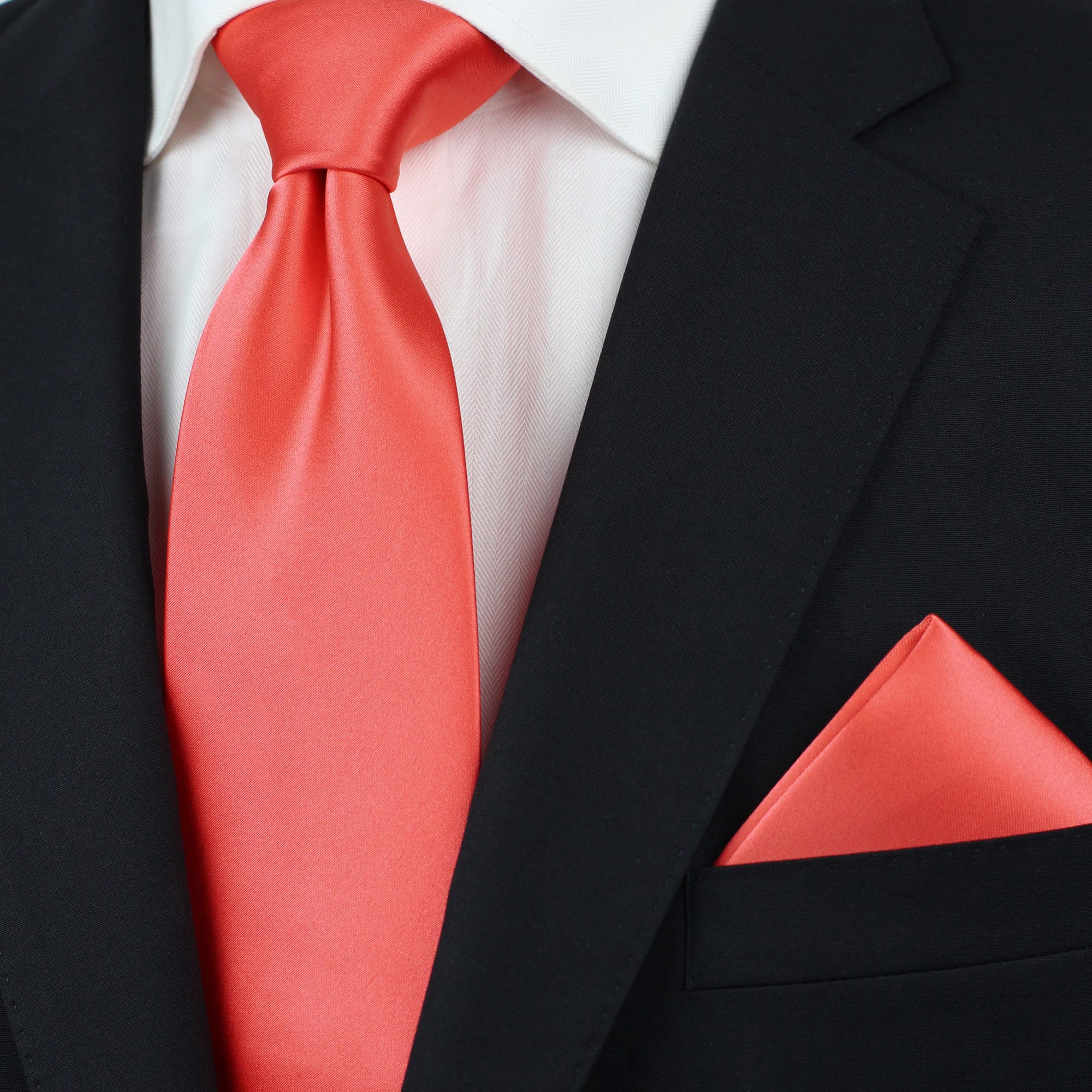 Neon Coral Tie Set | Necktie and Pocket Square Set in Neon Coral ...
