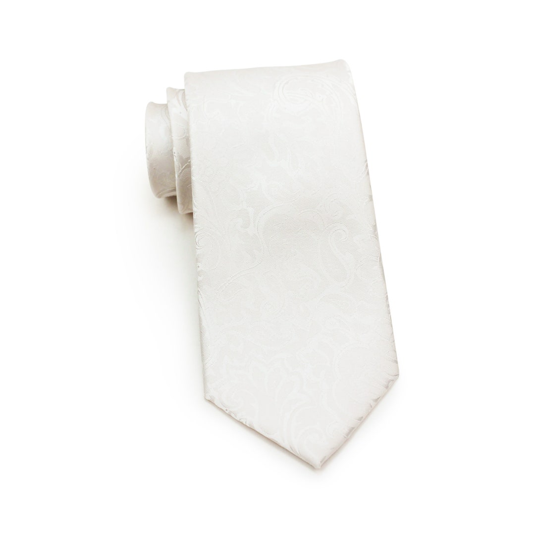 XL Paisley Tie in Ivory | Extra Long Necktie in Ivory With Paisley ...