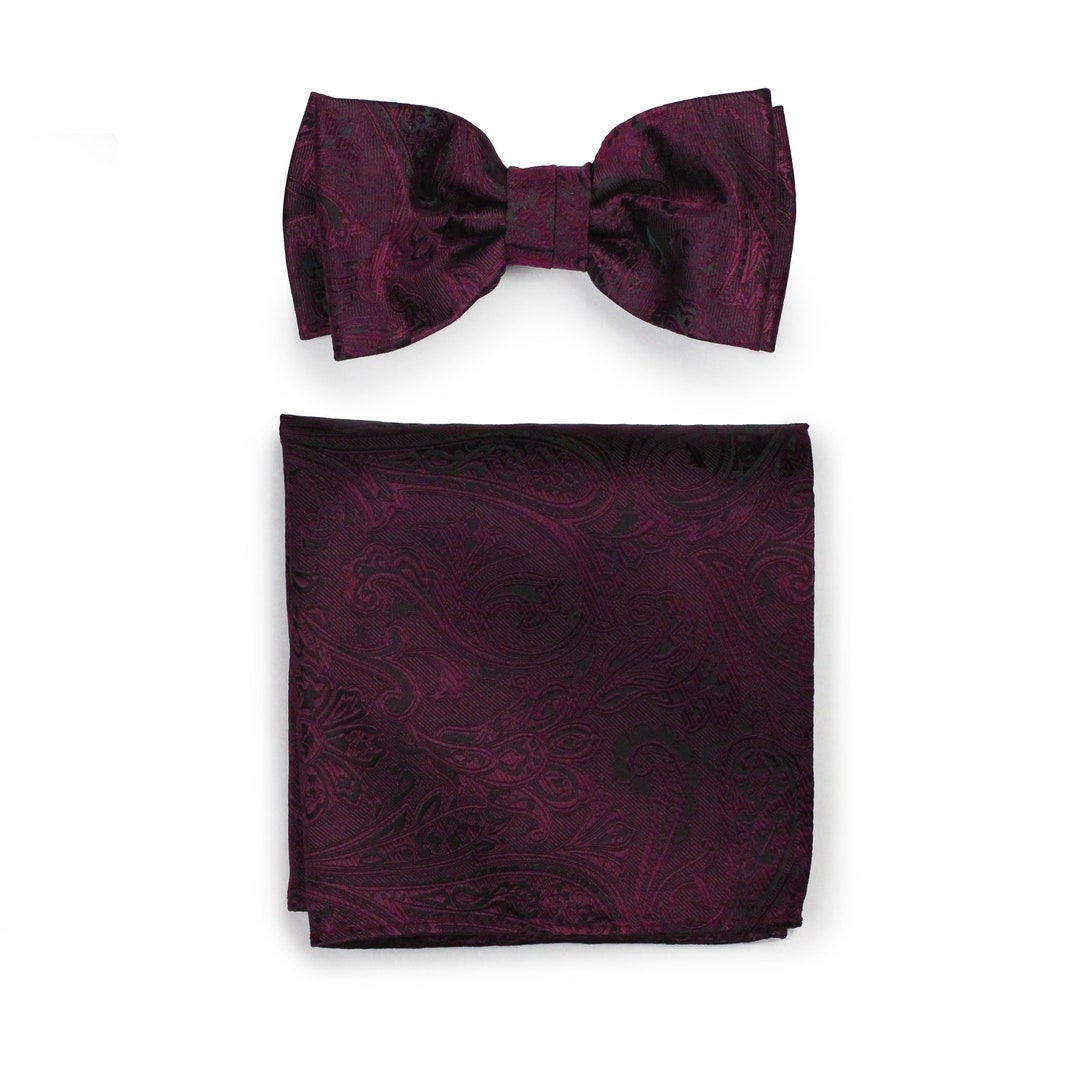 Wine Red Bow Tie Set | Formal Mens Bow Tie in Wine Red Paisley ...