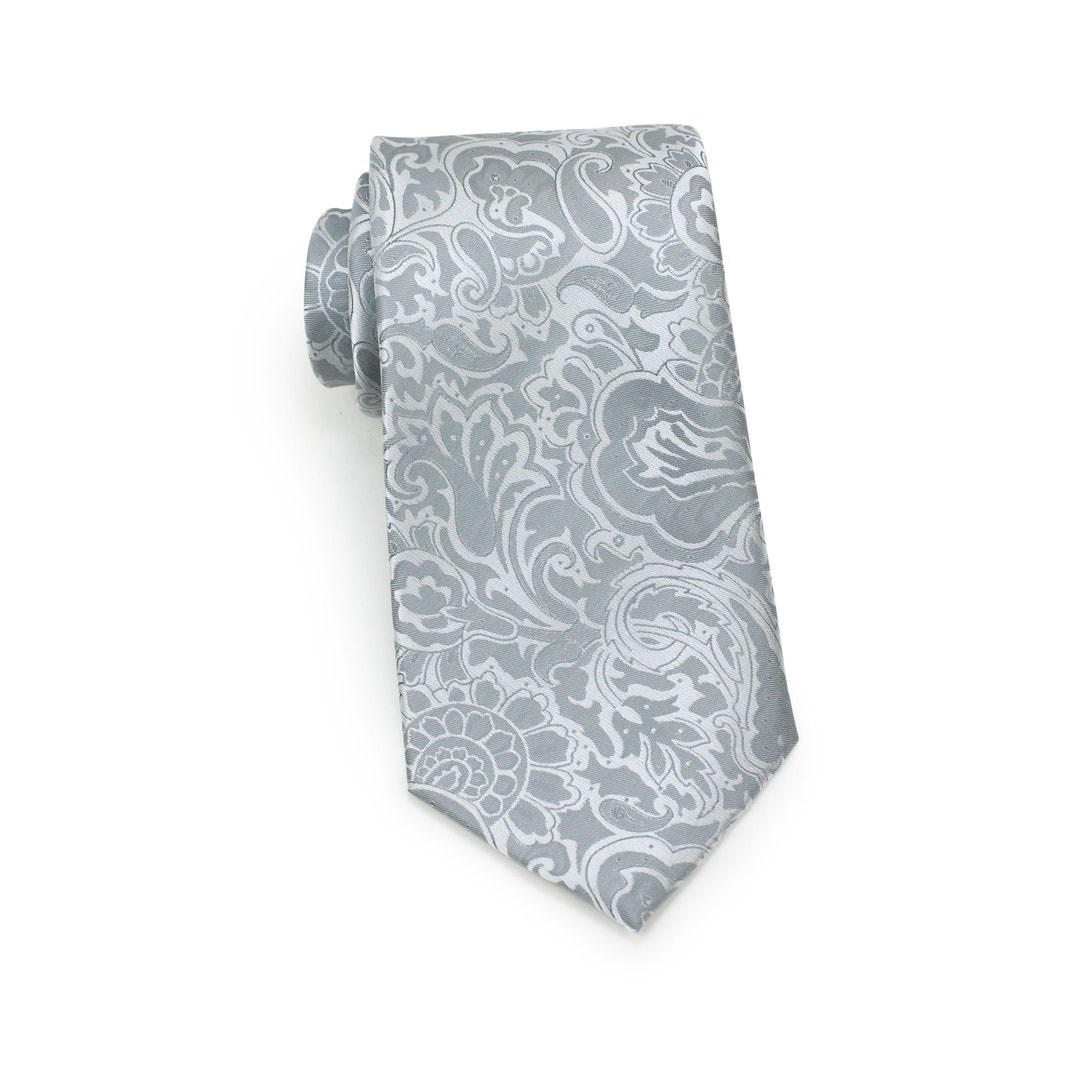 Extra Long Silver Paisley Tie | Men's Necktie in XL Length in Formal ...