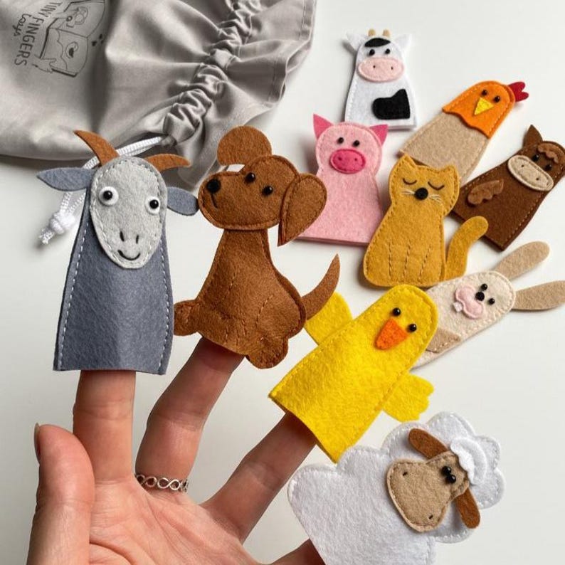 Finger Puppets 10-piece Felt Farm Animal Set, Montessori Educational ...