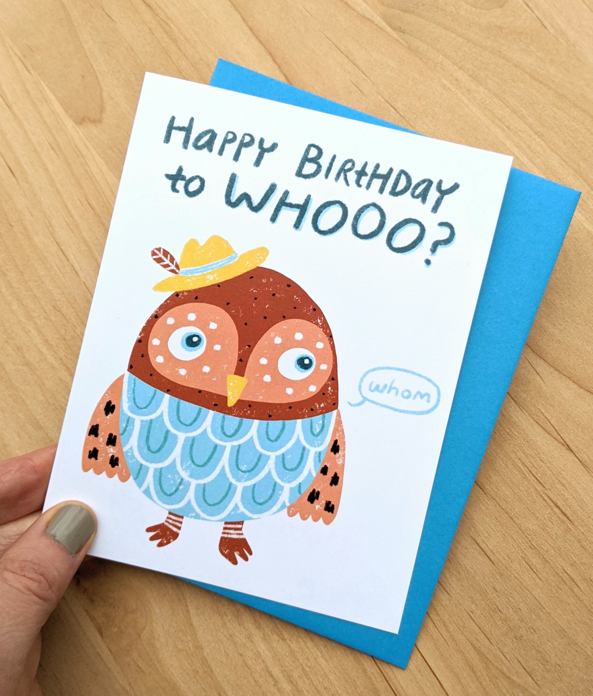 Owl Birthday - Greeting Card - Blank Inside - Whooo - Whom - Who - Hoot ...