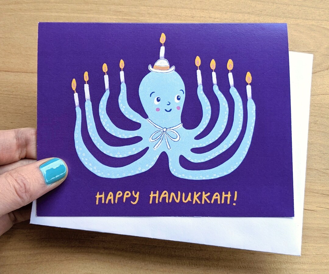 Octopus Happy Hanukkah - Greeting Card - Blank Inside - Menorah - Etsy