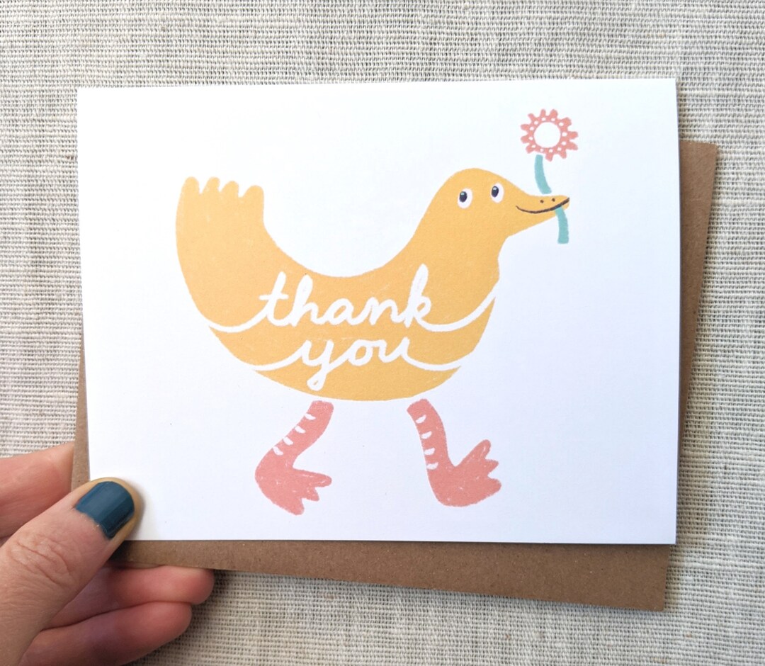 Thank You - Duck Card - Blank Inside - Thanks - Flower - Cute - Simple ...