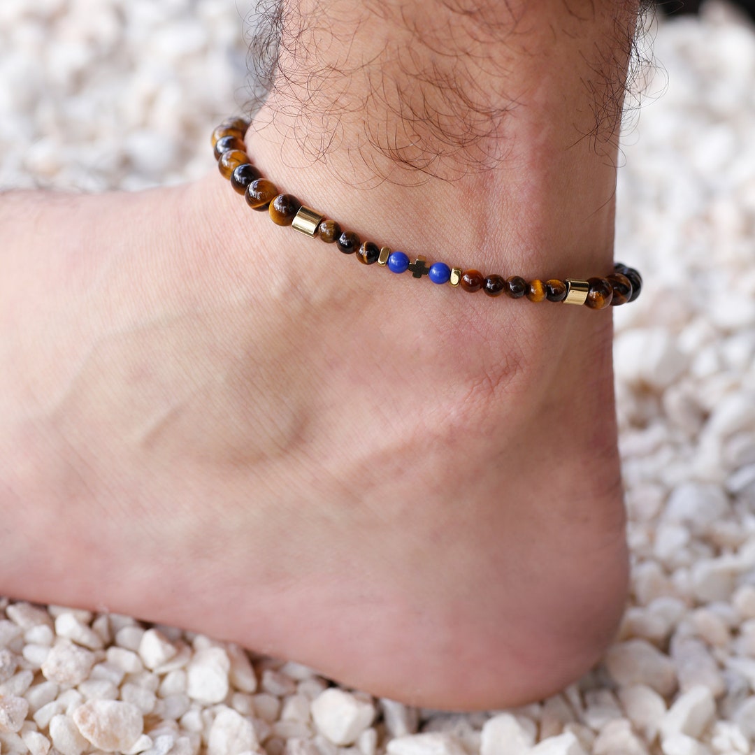 Anklet for Men Made of Gemstones Tiger Eye, Hematite, Gift for ...