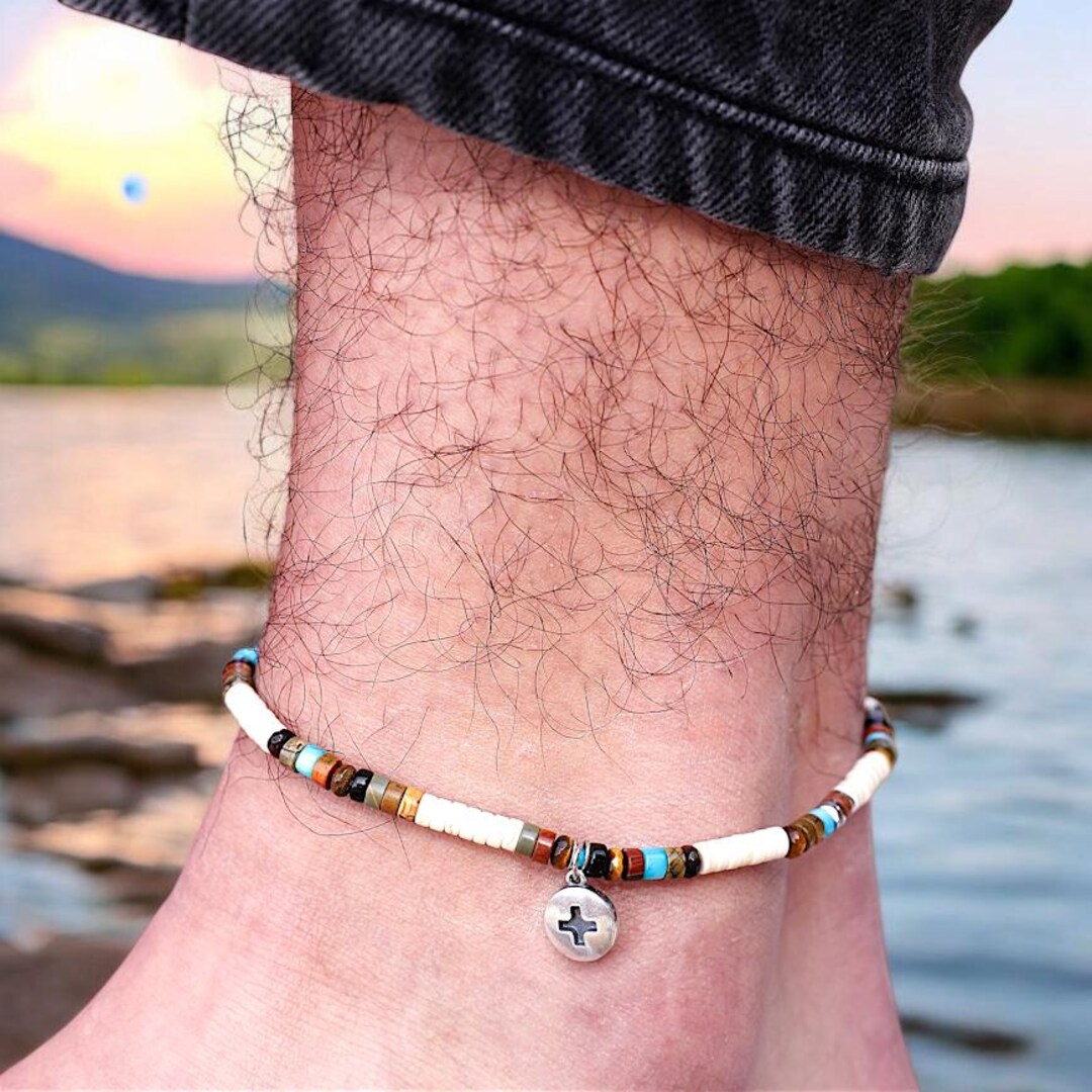Anklet for Men Made of Gemstones and 925 Silver, Unique Gift for Men, Handmade With Love, Mens ...