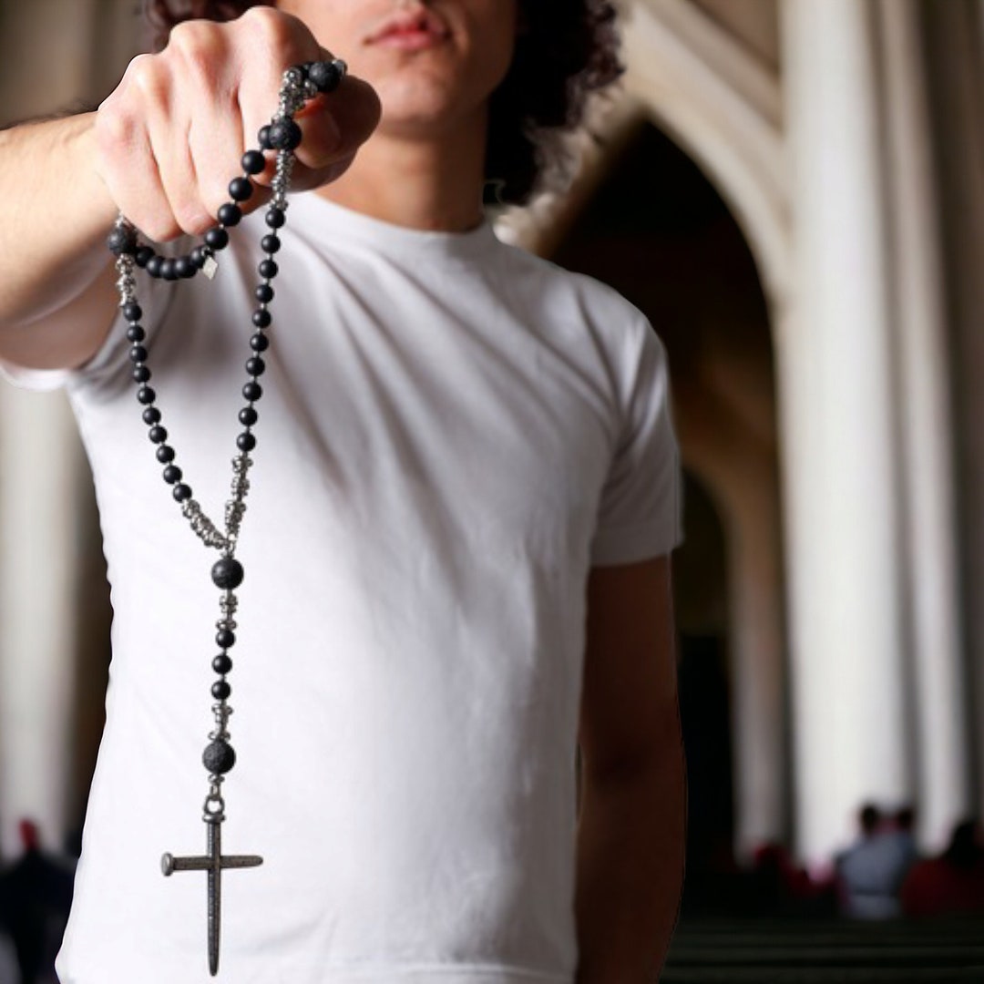 Men Rosary Necklace, Mans Necklace, Mens Jewelry, Gift for Men, Pendant ...