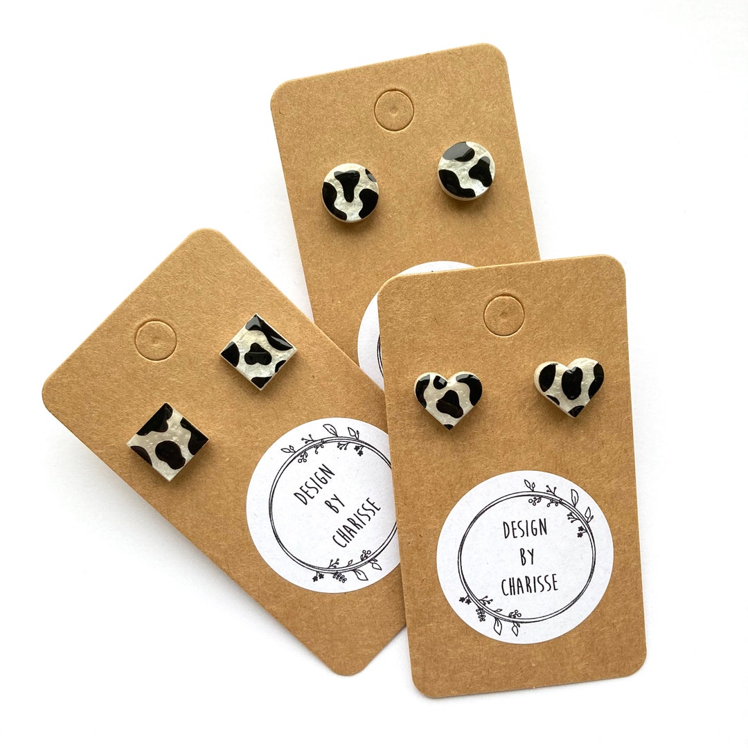 Milkshake Cow Print Pattern Black and White Resin Stud - Etsy