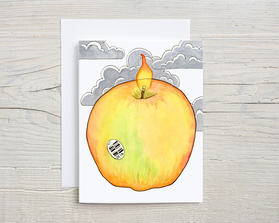 Flaming Apple Note Card | Surreal Note Card | Weird Thank You Cards ...