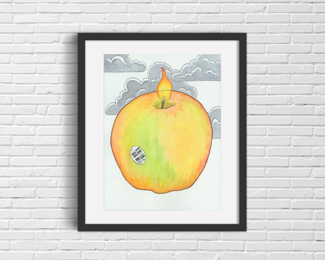 Flaming Apple Art Print | Wall Art - Etsy UK