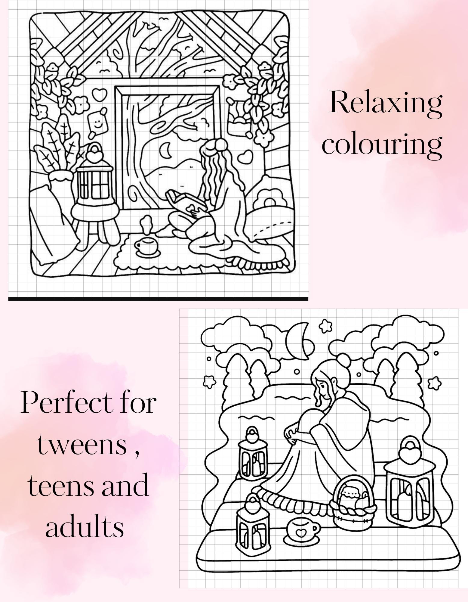 Girl Moments: Cute Cozy Daily Activities for Relaxation Coloring Book ...
