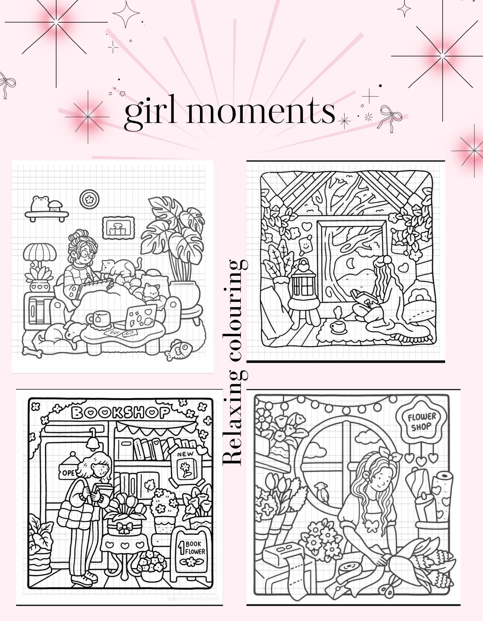 Girl Moments: Cute Cozy Daily Activities for Relaxation Coloring Book ...