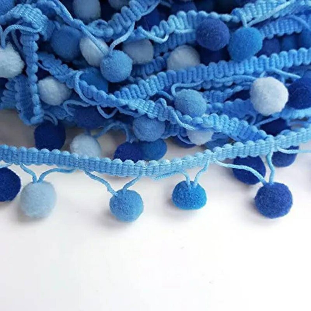 Shade of Blue Pom Pom Trim, Mixed Rainbow Fringe - Etsy