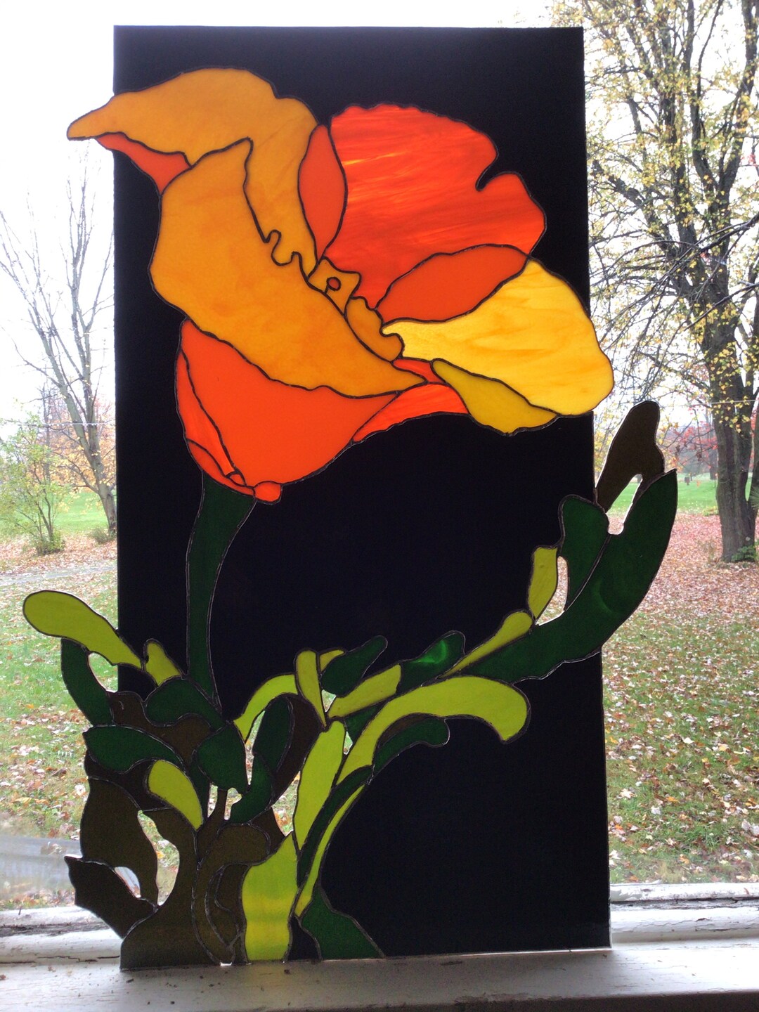 California Poppy Stained Glass Art Piece - Etsy
