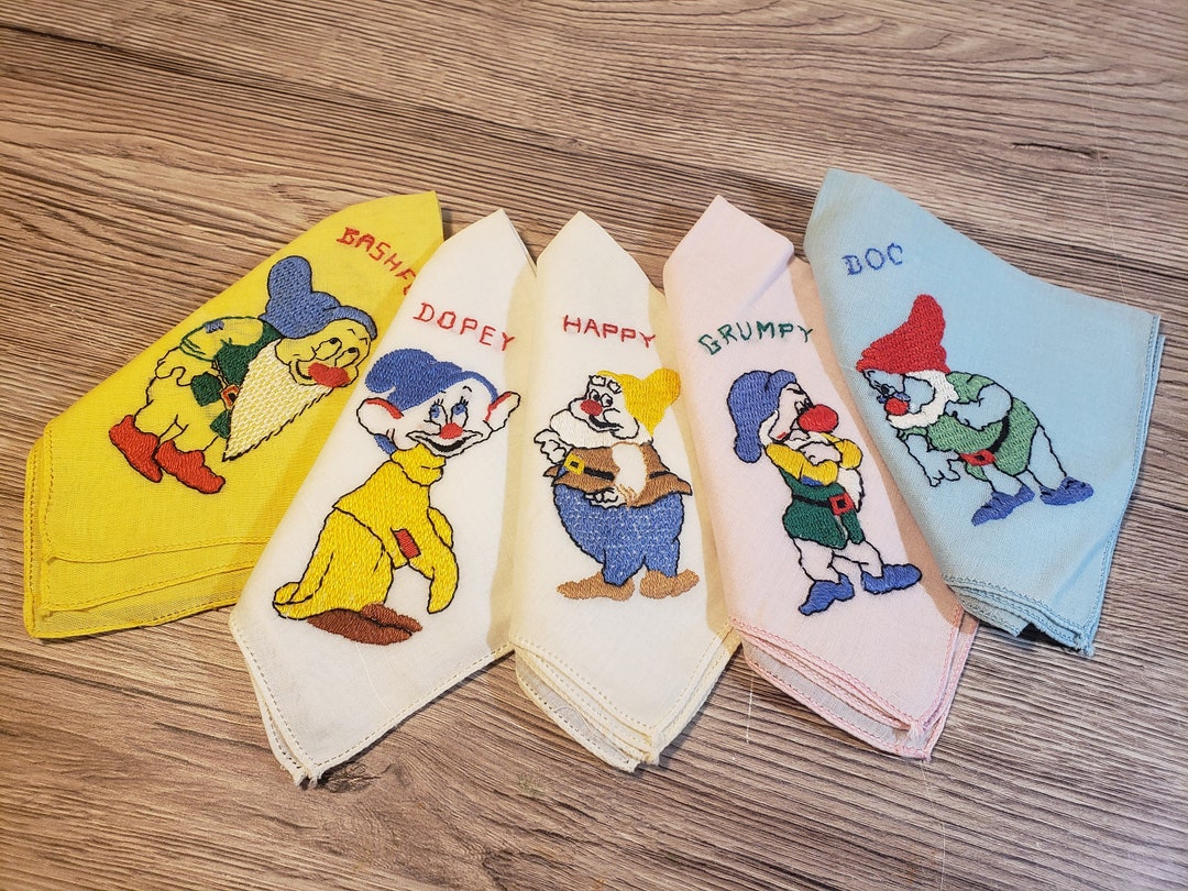 Snow White and the Seven Dwarfs Children's Embroidered Vintage Hankies ...
