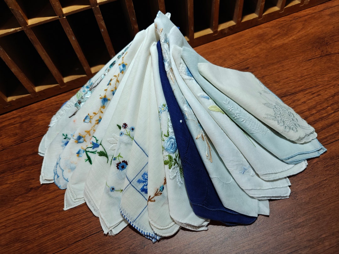 Collection of Blue Embroidered Vintage Hankies Cutter Large Lot of 17 ...