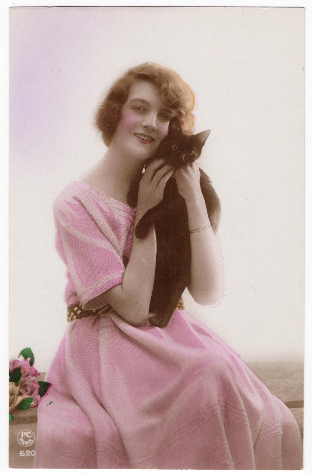 Vintage Black Cat Photo 'purrrfect' Lady With Black Cat, Pets, Cat ...