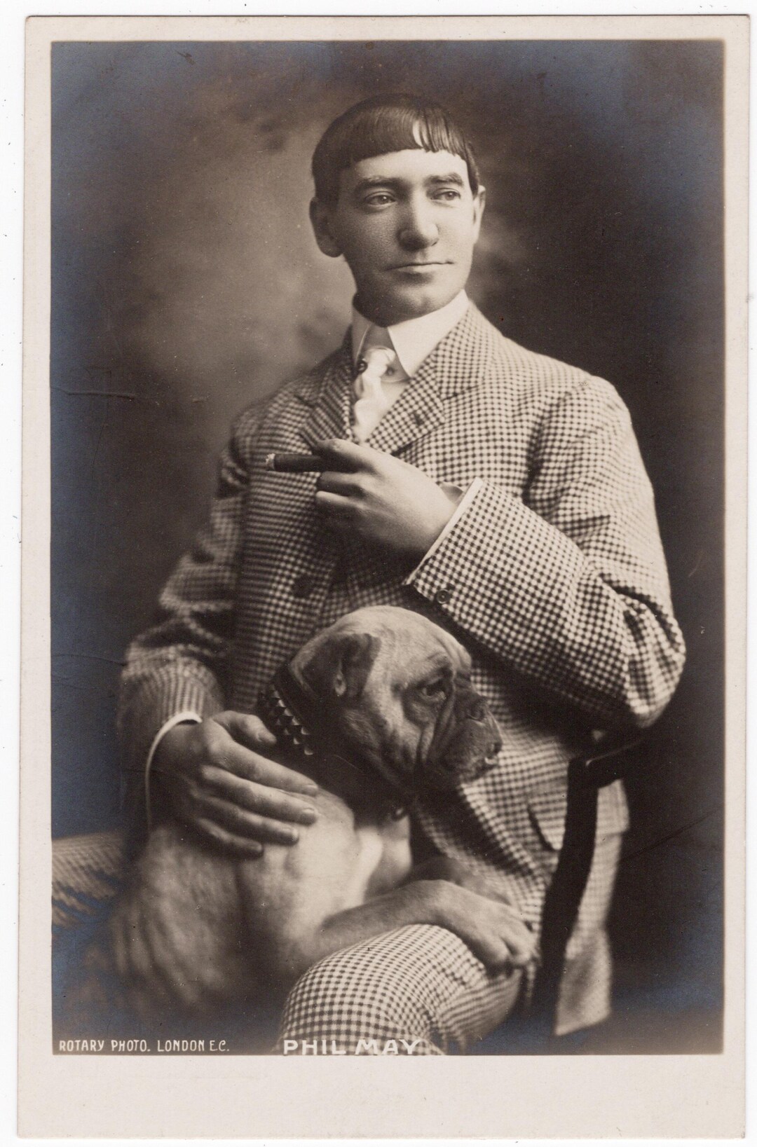 1900's Photo 'phil May & Dog' Victorian Cartoonist, Dogs, Boxer, Dapper ...