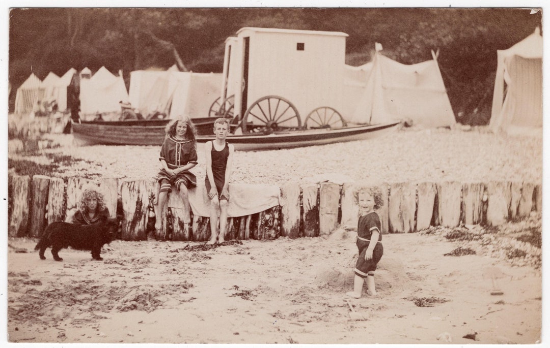 Edwardian Children Photo 'beach Frolics' Children and Dog, Edwardian ...