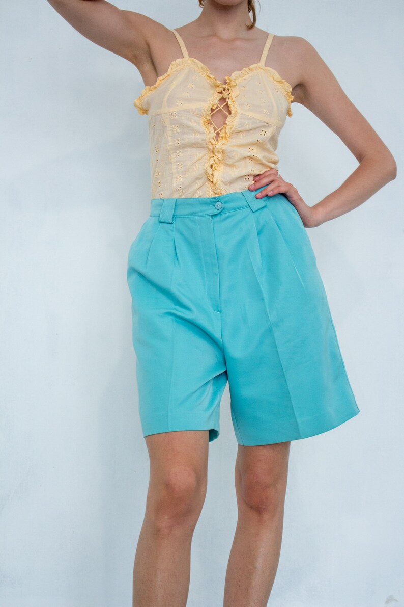 Vintage Cyan Blue Taylored Play Shorts / Midi Above the Knee Lenght ...
