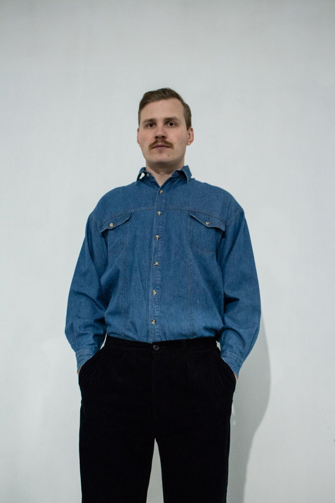 Vintage Blue Denim Country Western Shirt / Jeans Blue Crazy Horse ...