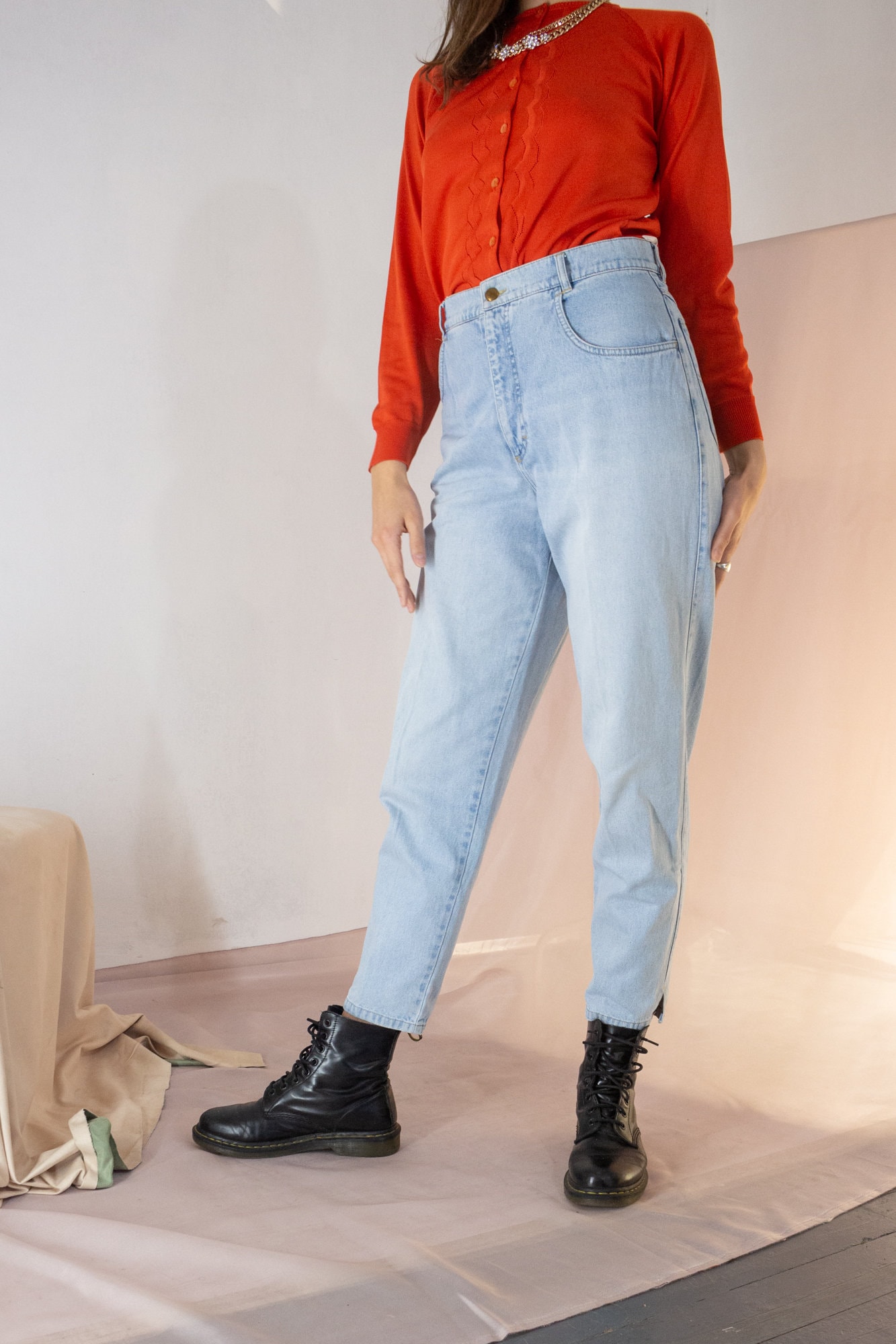 Vintage Light Blue Loose Fit Denim Balloon Mom Jeans With Floral ...