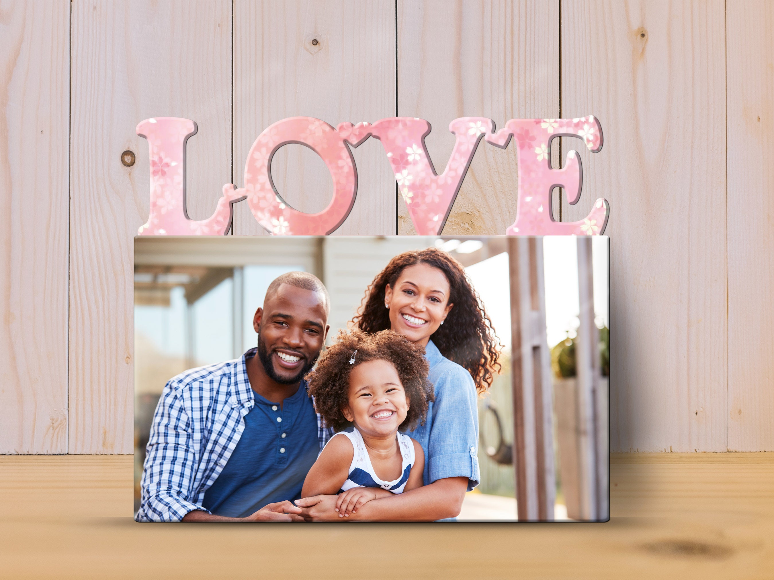 Customizable LOVE Pink Family Photo Frame Wooden Picture - Etsy