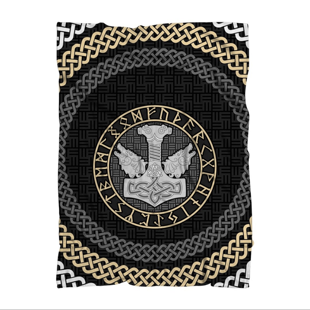 Viking Mjolnir Thor's Hammer Celtic Pattern Throw Rug Blanket - Free ...