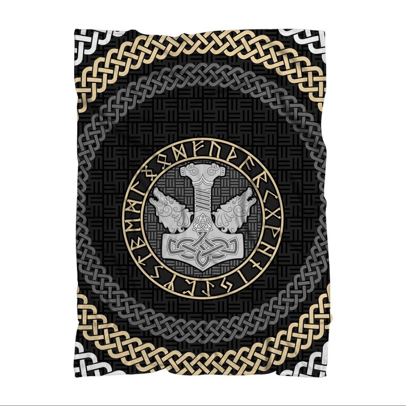 Viking Mjolnir Thor's Hammer Celtic Pattern Throw Rug Blanket - Free ...