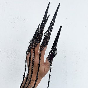 Black Finger Claws Bracelet, Gothic Claw Rings, Witch Nail Claws ...