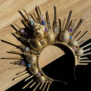 Gold Mermaid Headpiece, Shell Crown, Gold Halo Crown, Beach Wedding ...