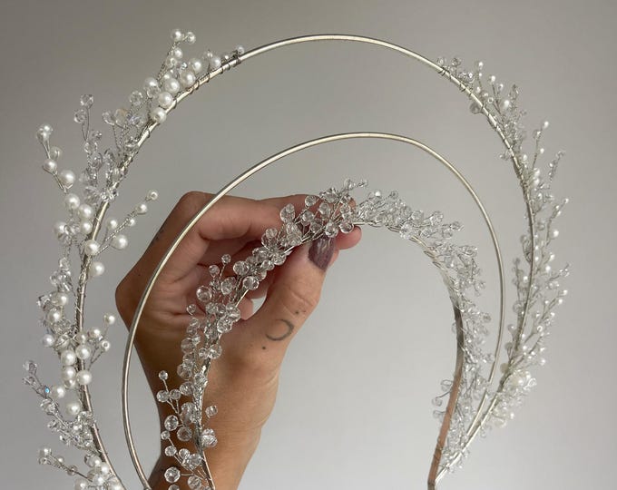 Double Halo Crown, Queen Crown, Silver Halo Crown, Angel Halo, Crystal ...