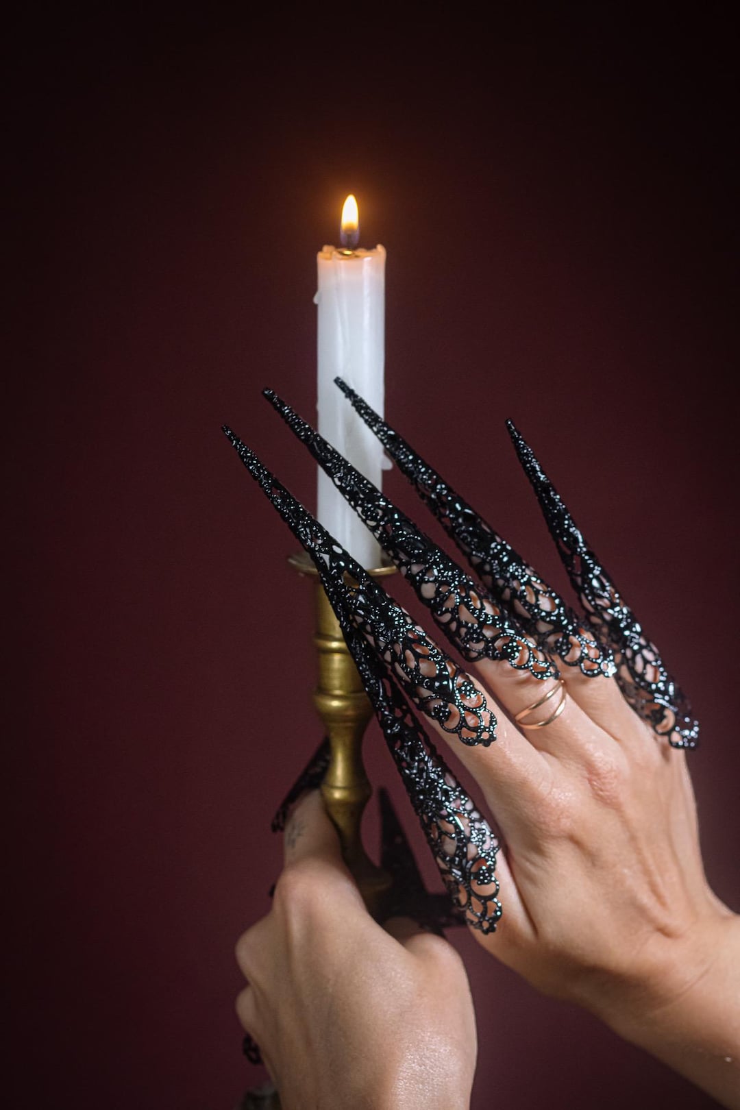 Black Finger Claws, Gothic Bracelet, Witch Nails , Armour Rings Gloves ...