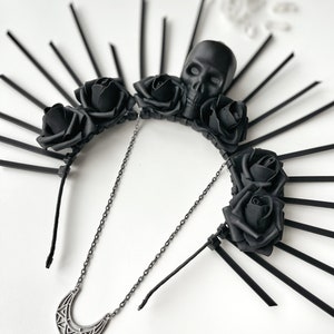 Evil Queen Crown, Gothic Crown With Black Flowers, Requiem Headwear ...