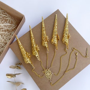 Gold Finger Claws Armor Rings Fairy Gothic Cosplay Bracelet Sugar Skull ...