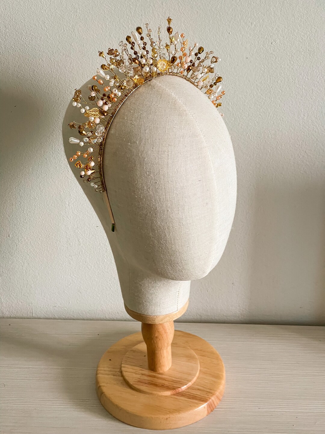 Bridal Gold Flower Crown, Fall Crown, Goddess Halo Crown, Wedding Flowers Leaves Hairpiece, Gold ...