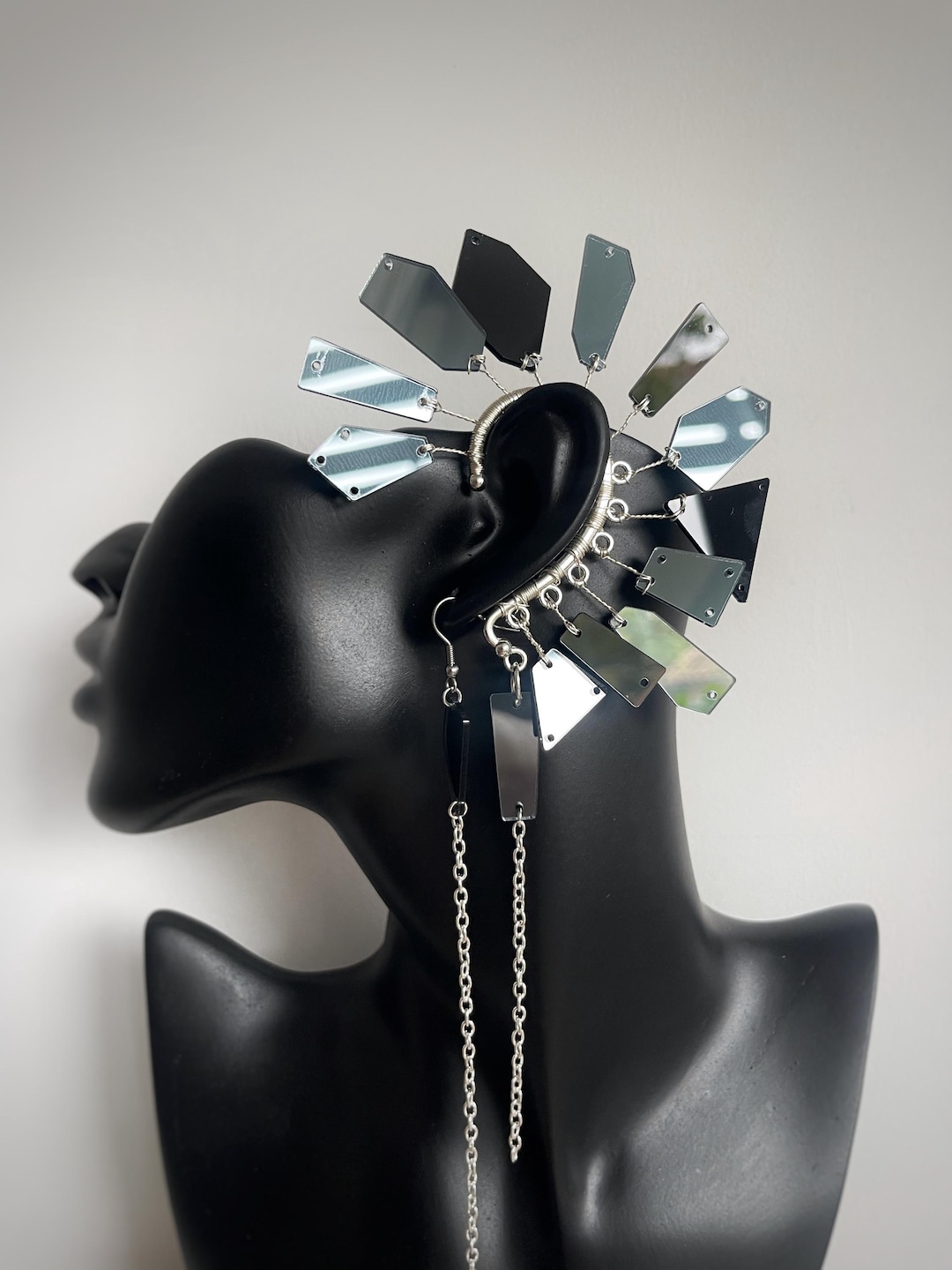 Gothic Black Ear Cuff Earrings, Dragon Ear Cuff, Wedding Futuristic ...