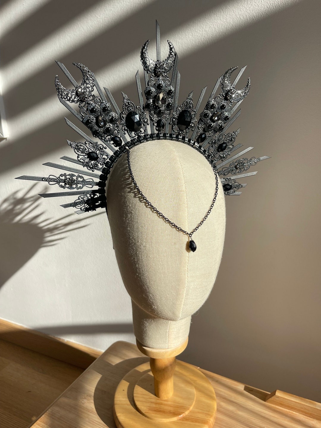 Black Halo Crown Headband, Gothic Wedding Crown, Black Crystal Crown ...