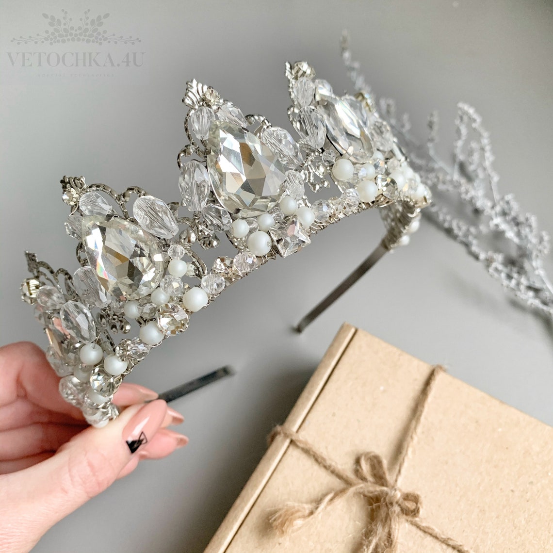 Princess Bride crown Crystal tiara Wedding boho crown Silver | Etsy