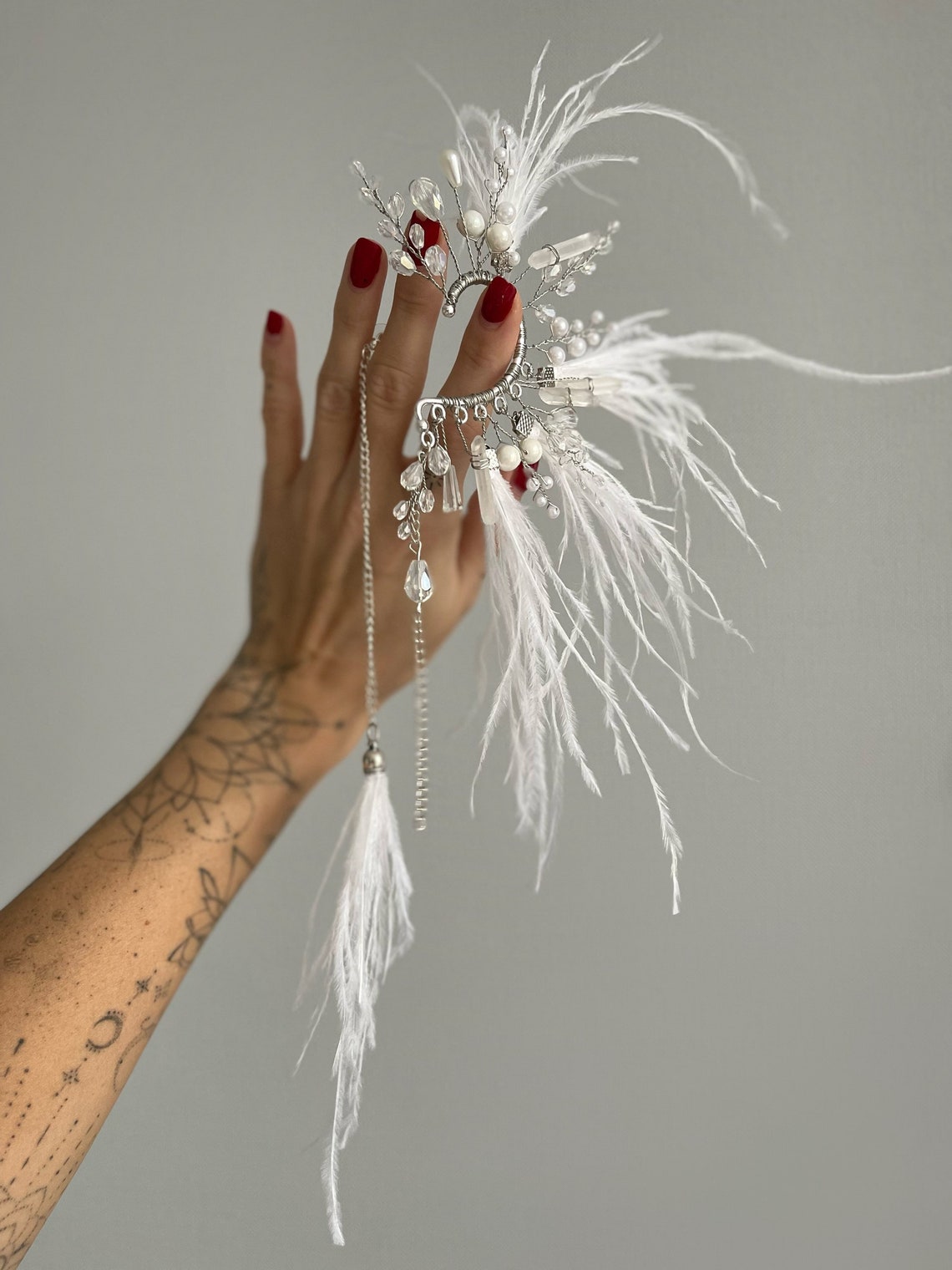 Wedding White Feather Ear Cuff Boho Bridal Ear Cuff No - Etsy