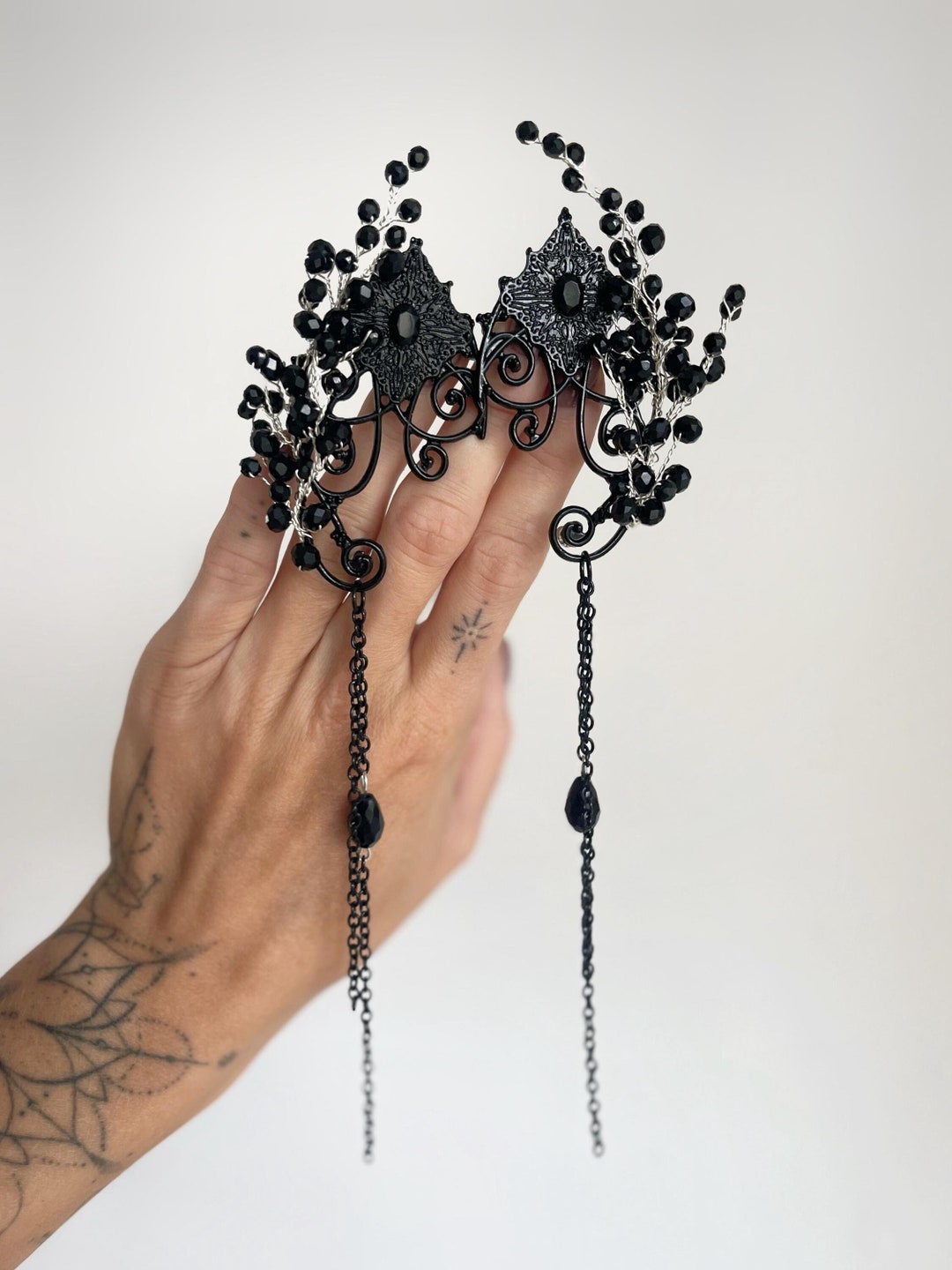Gothic Black Ear Cuff Earrings, Dragon Ear Cuff, Witch Earrings, Elven ...