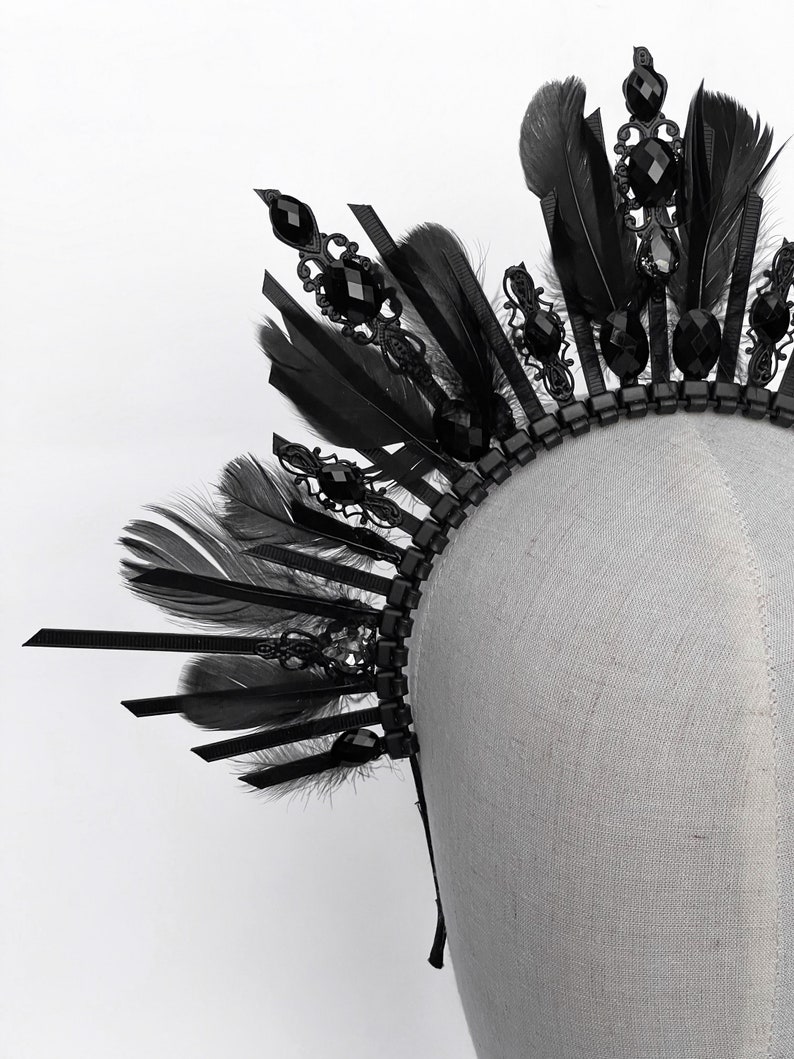 Black Feather Headband, Halo Crown, Gothic Headband, Witch Crown ...
